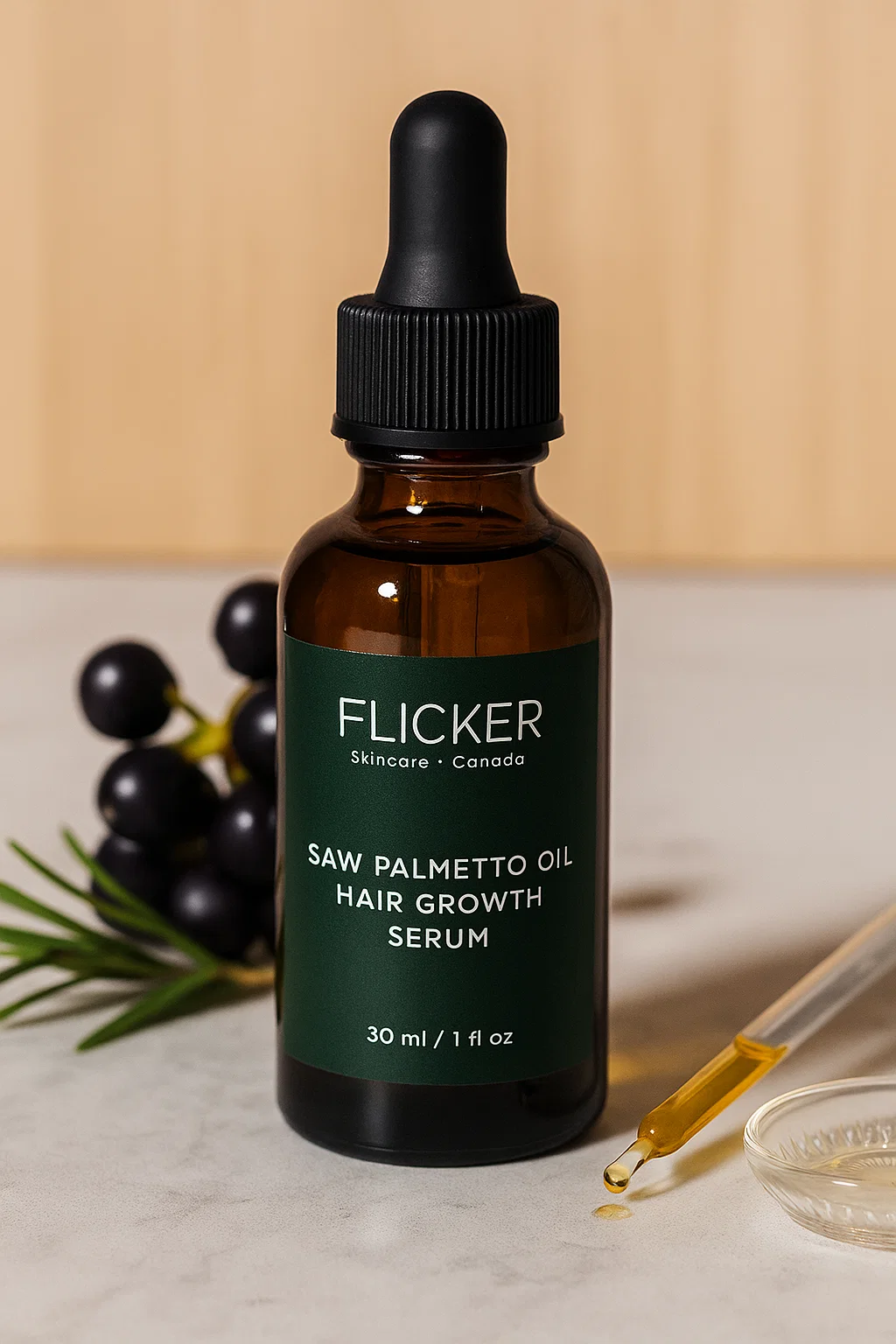 Saw Palmetto Oil Hair Growth Serum – 30 ml - Flicker Skincare